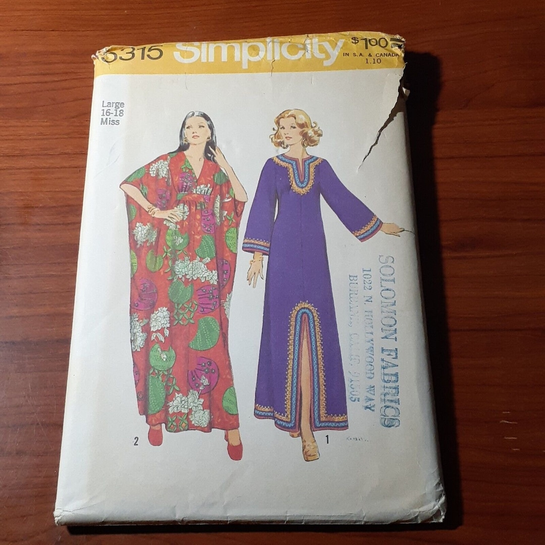 Vintage Simplicity 5315 Sewing Pattern Caftan Dress Mumu Large 16-18 - Etsy