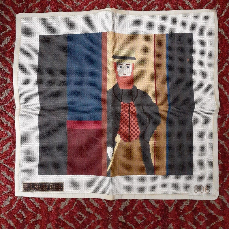 Hand Painted Signed by Artist Needlepoint Canvas Amish Man 14"x14 ...
