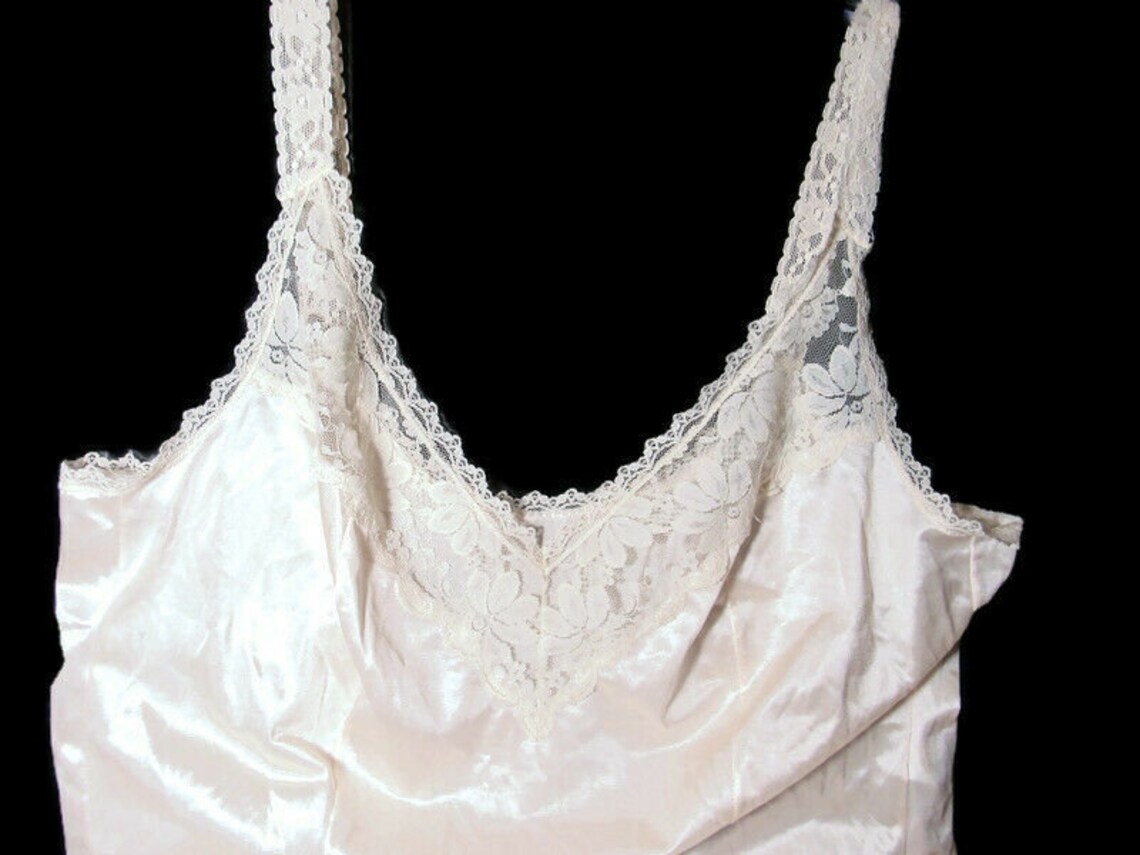 VTG Lingerie Maidenform Plus Size 38 Nylon Lace Gown Slip Pale Beige ...