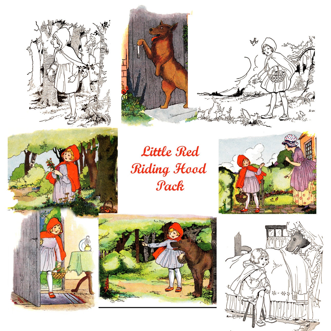 Printable/vintage Image/red Riding Hood Pack - Etsy