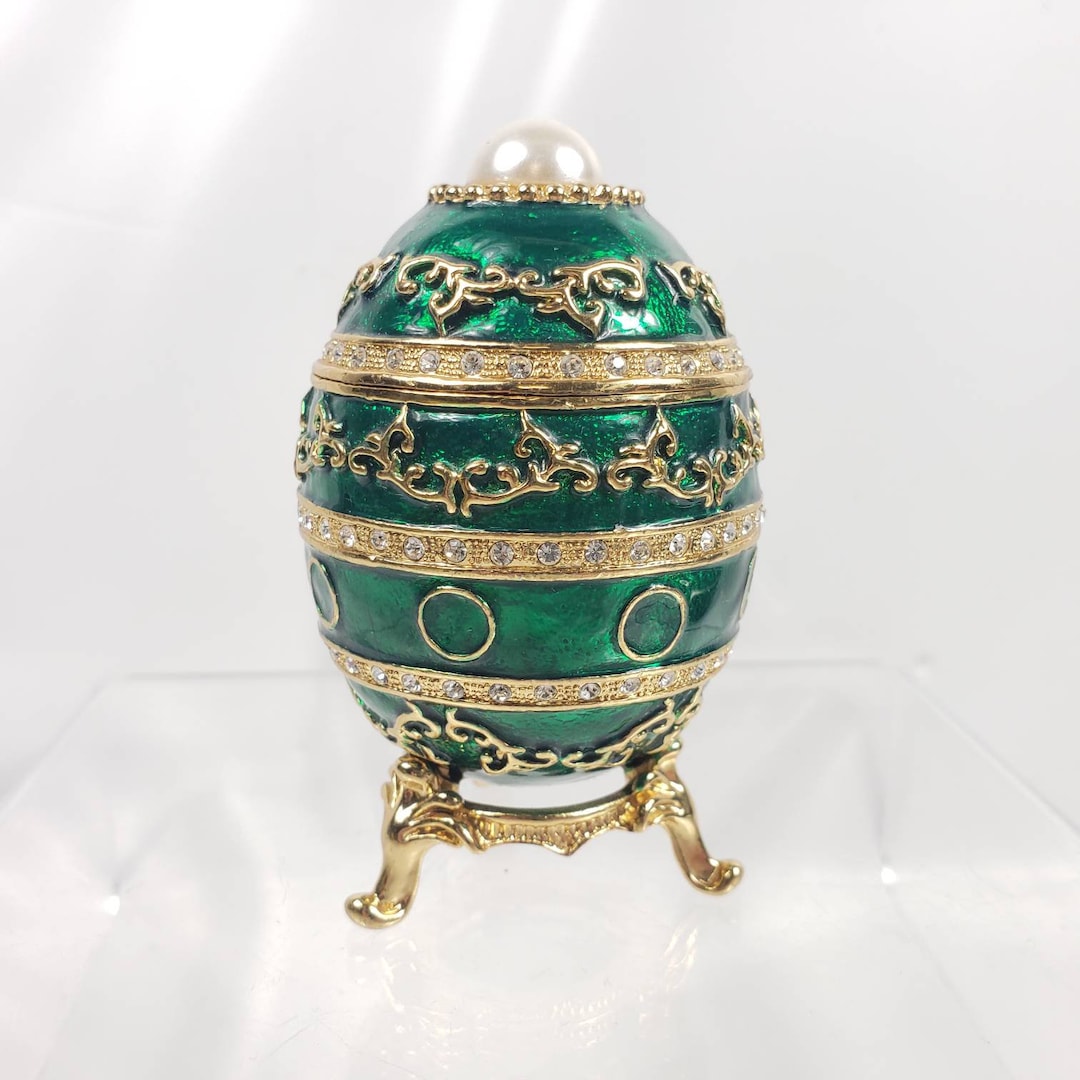 Emerald Green, Trinket Box, Enamel, Fabergé Style Egg,cloissone - Etsy