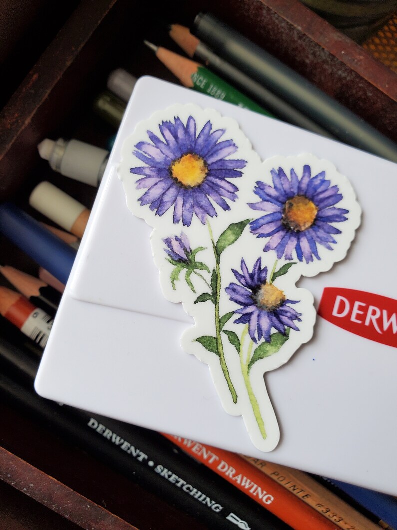 Aster Vinyl Sticker | Nature Stickers, Flower Vinyl Sticker, Botanical ...