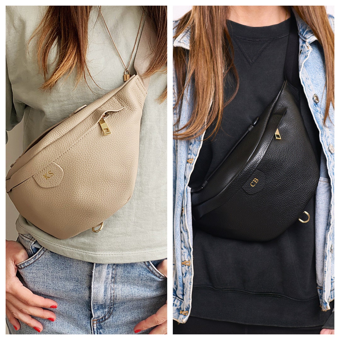 Personalised Leather Bum Bag Available in Stone or Black - Etsy