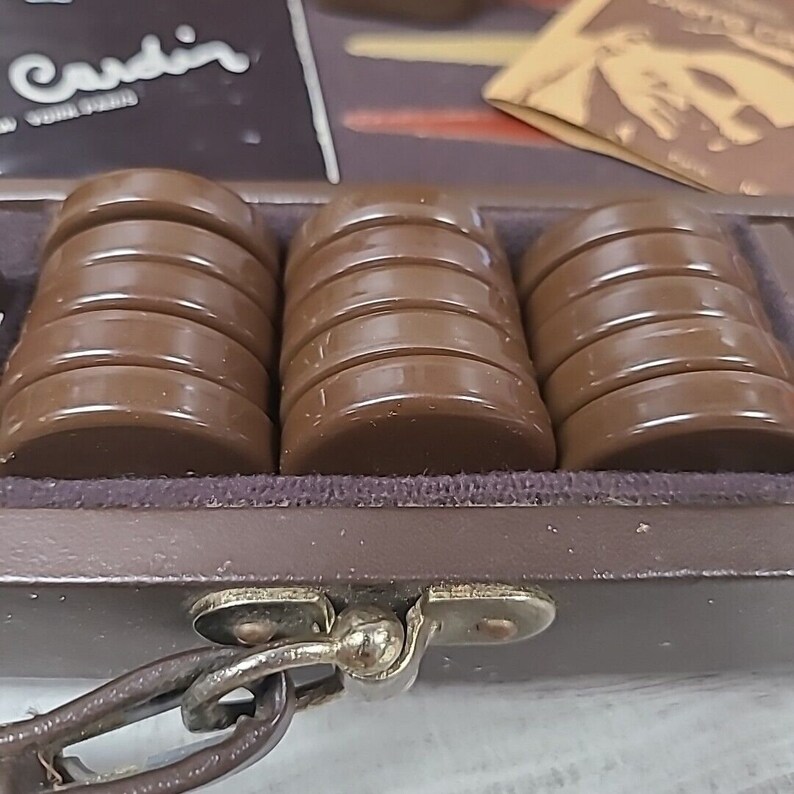 Vintage PIERRE CARDIN Backgammon Board Game Set Briefcase Brown Leather ...