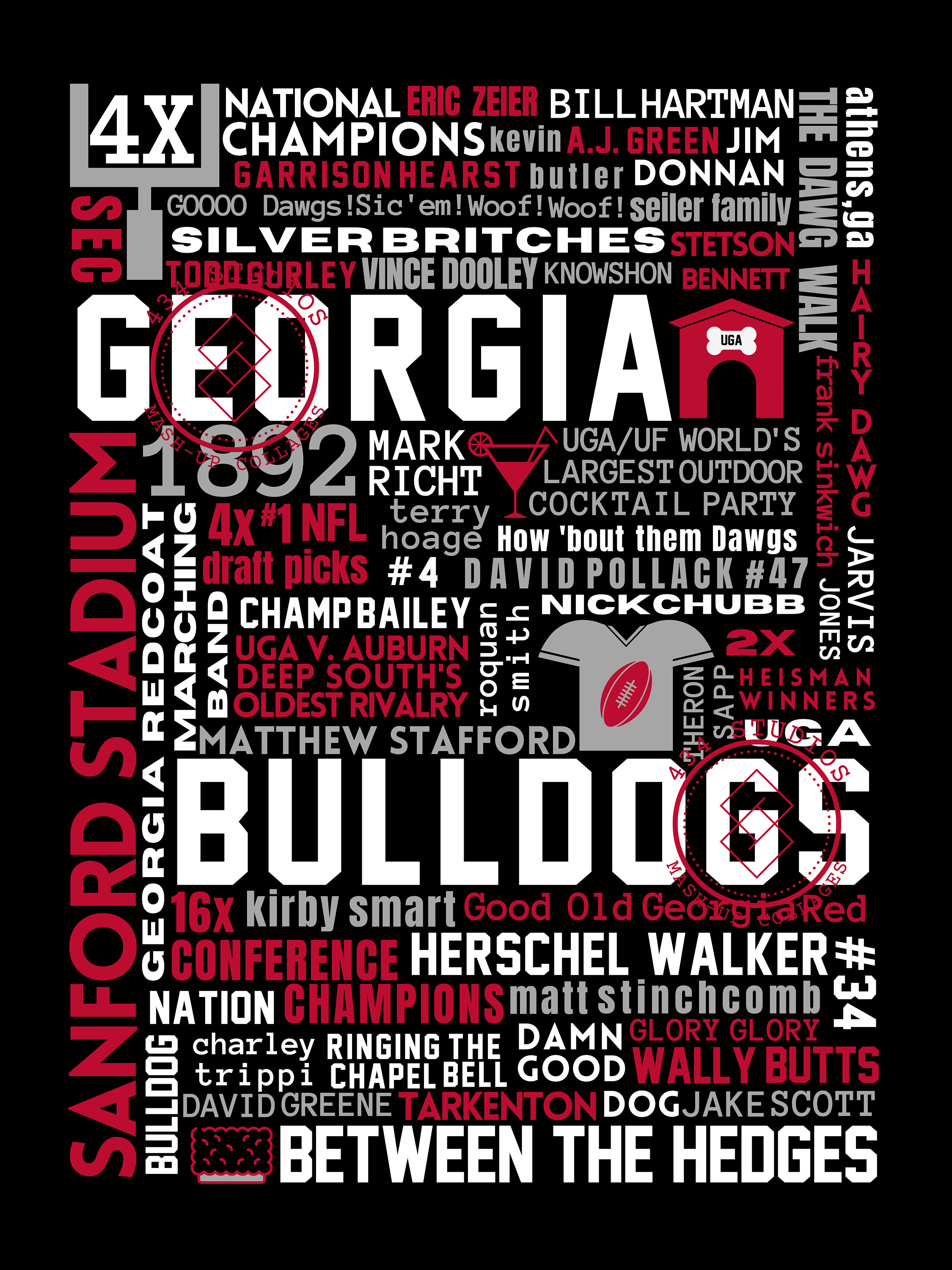 UGA university of Georgia Football Football SEC Team Collage Print - Etsy