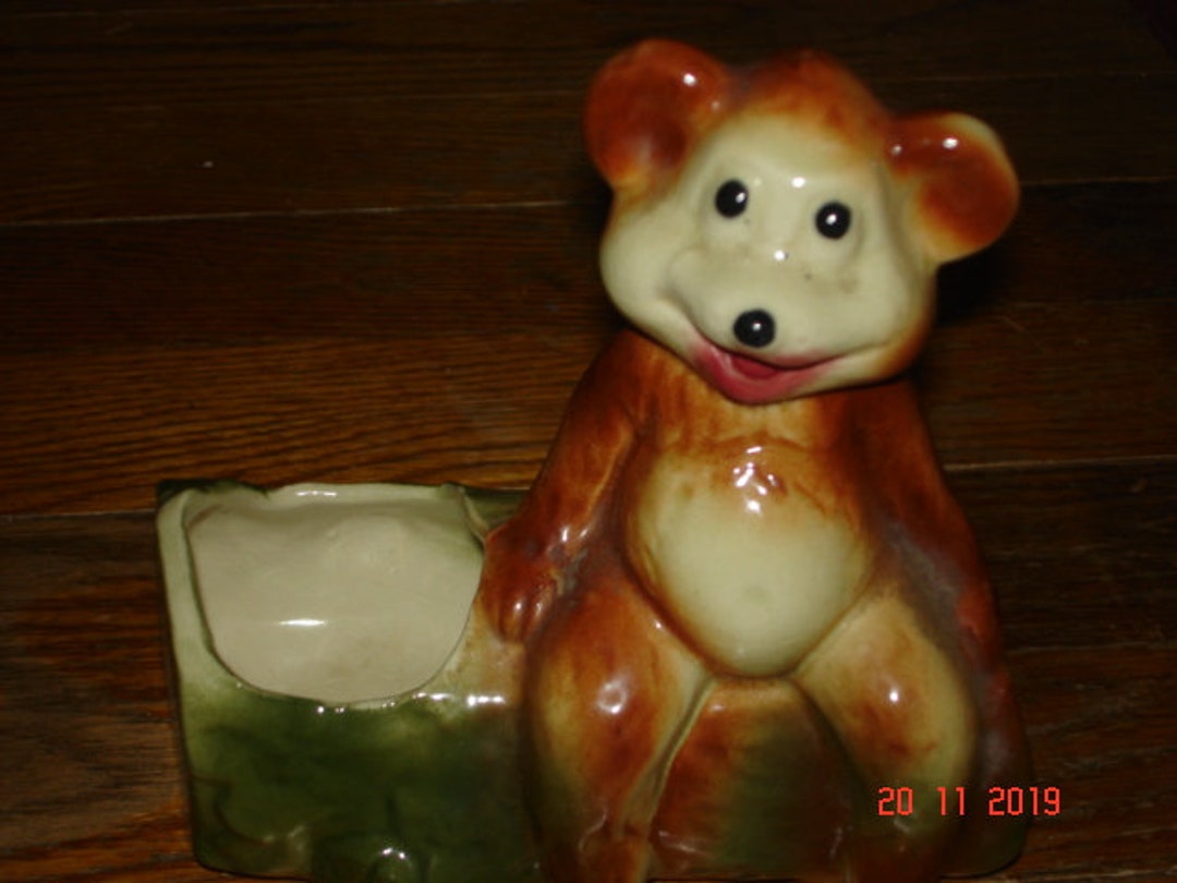 Vintage Mccoy Teddy Bear Sitting on Log Planter - Etsy UK