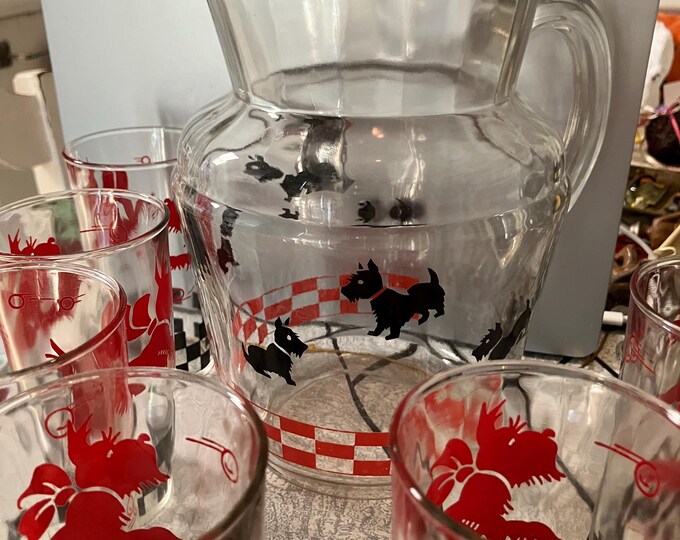 Scotty Dog Pitcher and 7 Glasses Set in Red and Black - Etsy