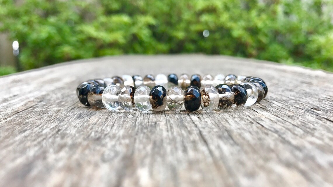 Black and White Rutile Quartz Rondelle Bracelet Handmade 8x5mm | Etsy
