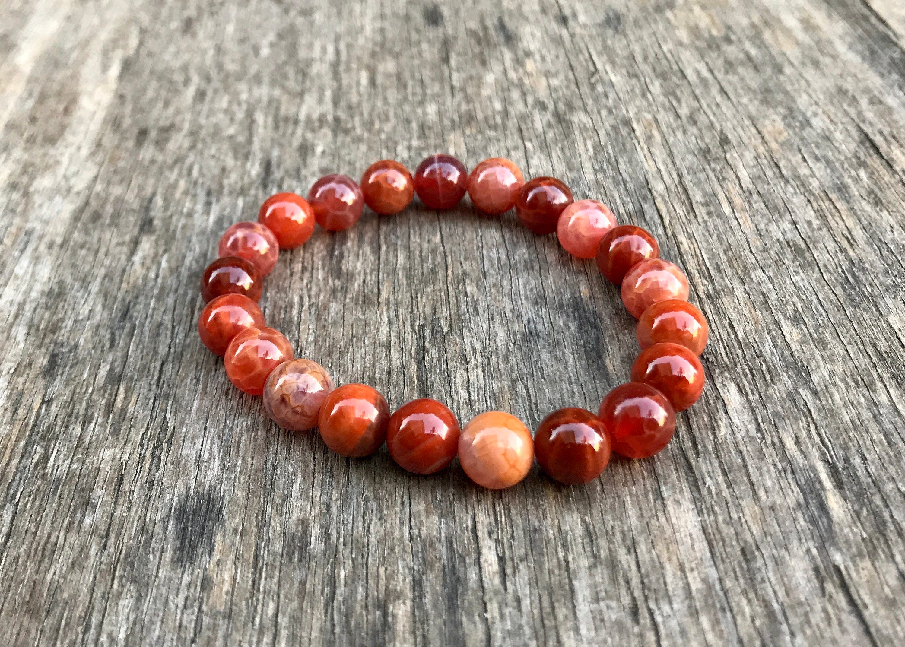 Crab Fire Agate Bracelet 8mm Crab Fire Agate Beaded Gemstone - Etsy