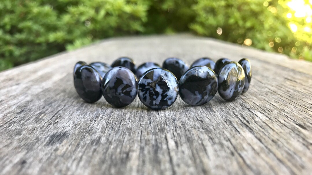 Gabbro Coin Bead Bracelet 15mm Igneous Rock Beaded Gemstone Bracelet ...