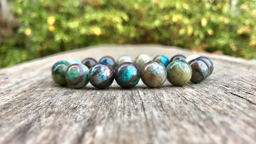 Chunky Azurite Bracelet Handmade 12mm Azurite Beaded Gemstone Bracelet ...