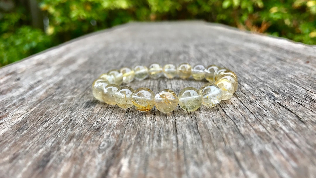 Golden Rutilated Quartz Bracelet Handmade 8mm Gold Hair Quartz Bracelet ...