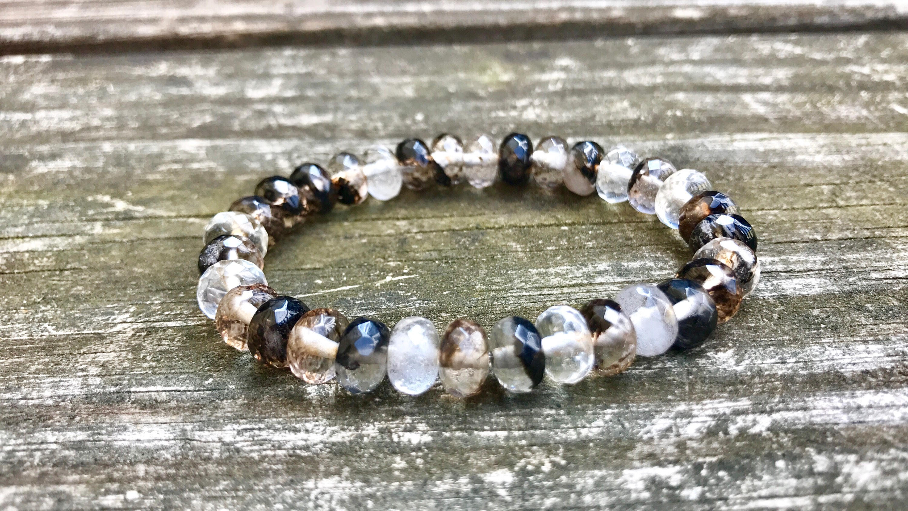 Black and White Rutile Quartz Rondelle Bracelet Handmade 8x5mm - Etsy