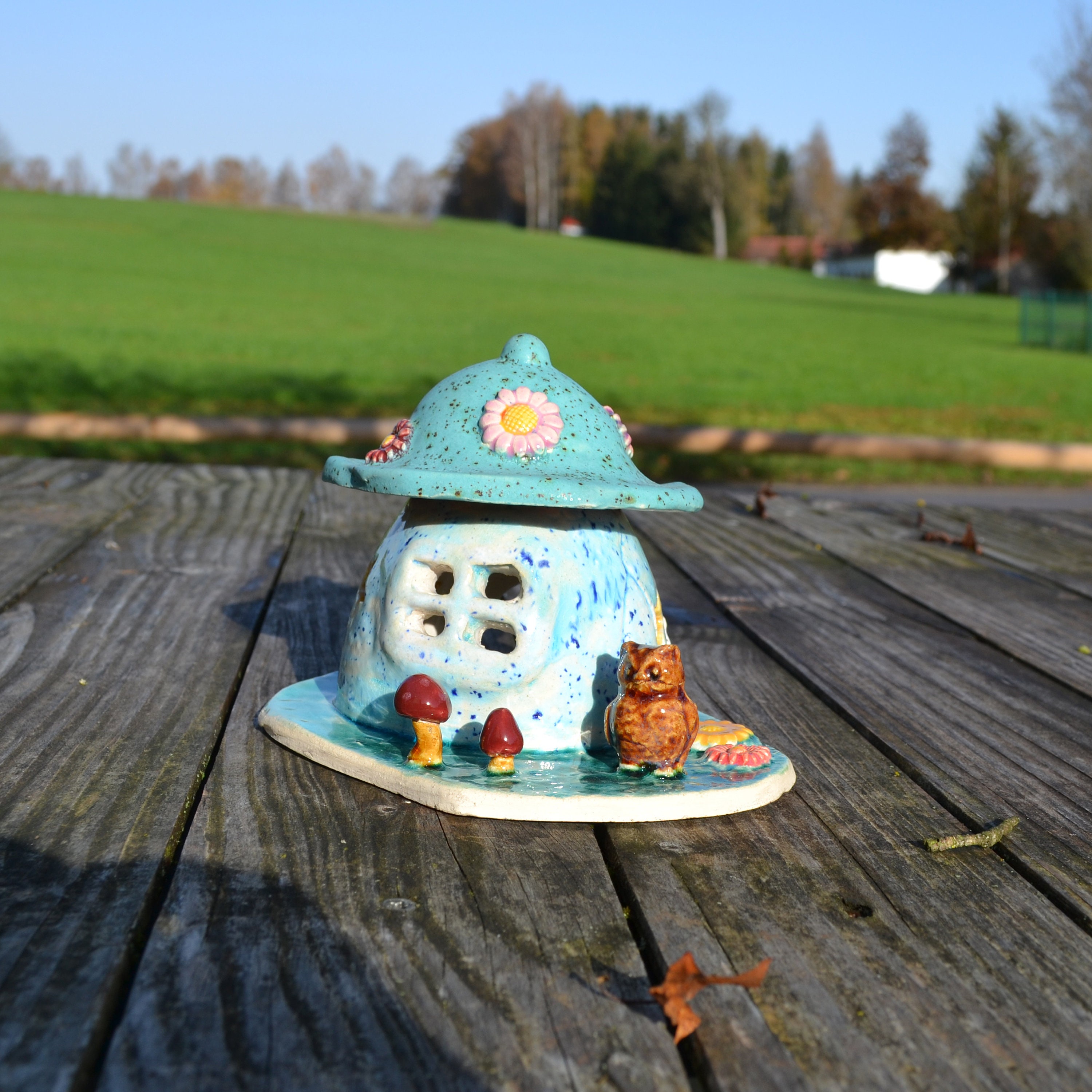 Autumnal Ceramic Windlight House, Elven House, Wichtelhaus