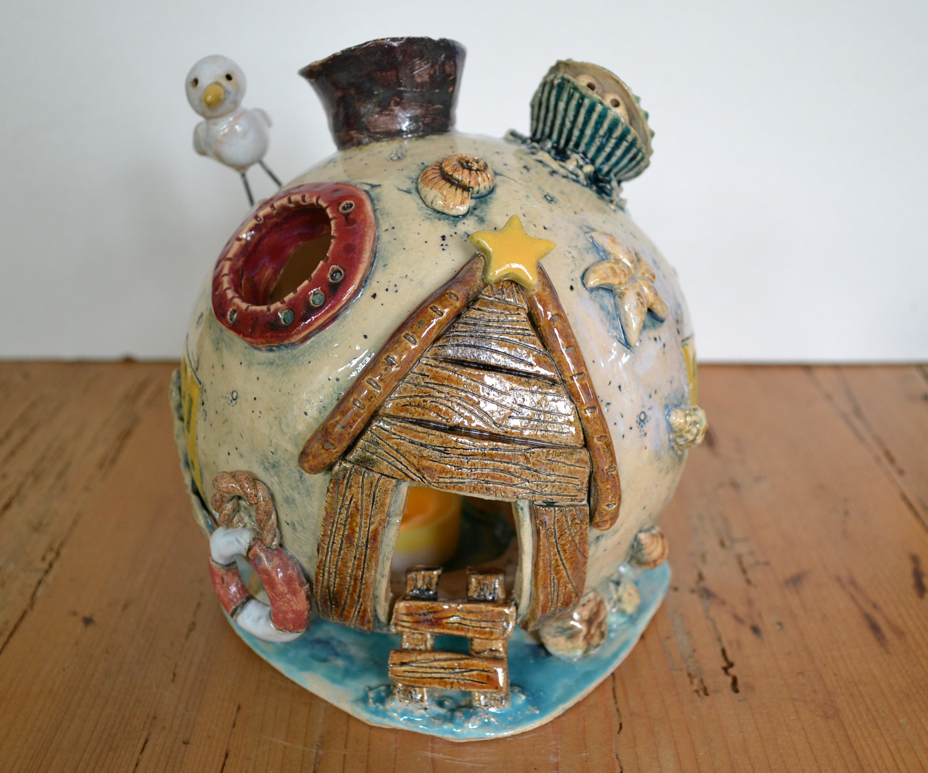 Ceramic windlight gnome house beach ball for tealight