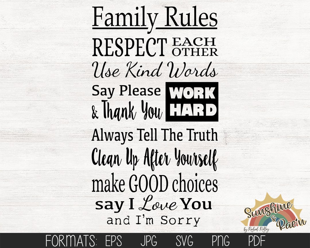 Family Rules, Respect Each Other, Work Hard, Good Choices, Say I Love ...