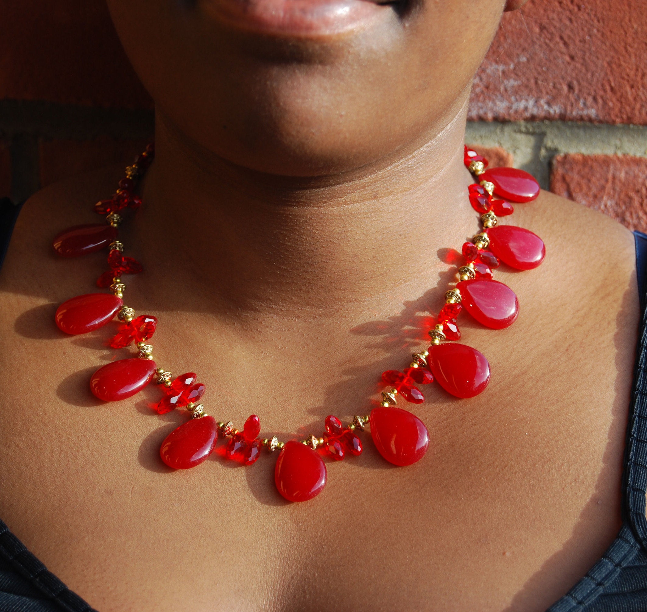 Scarlet Jade Ruby Pear Drop Semi-precious Gemstone Necklace - Etsy