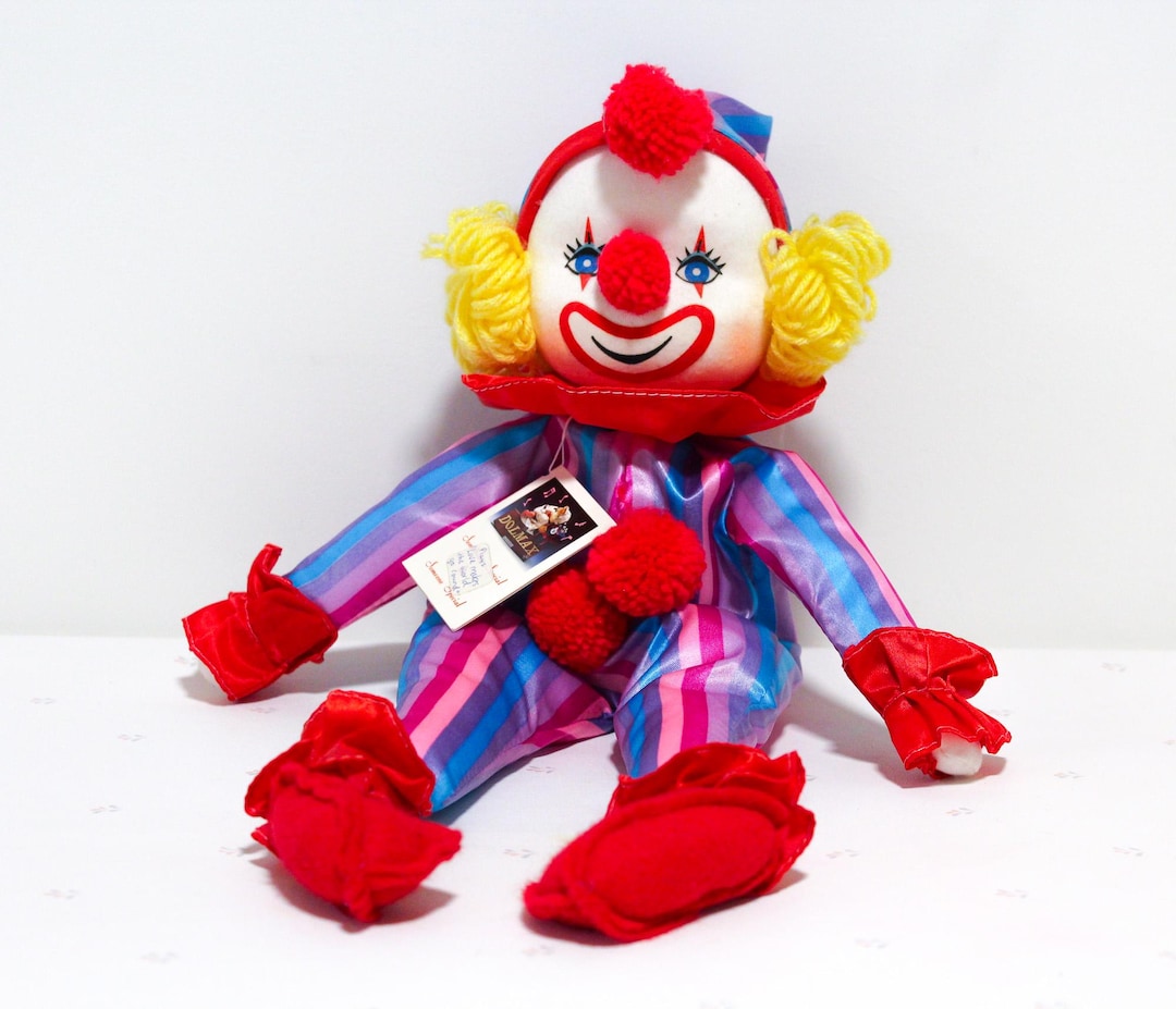 Dolmax Musical Clown Toy, 90s Music Box Doll, Wind up Clown With Red ...