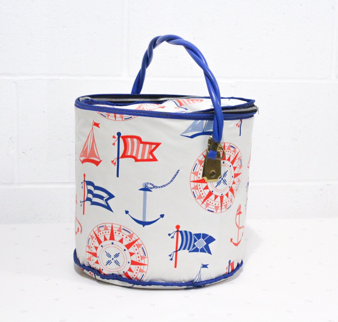 Vintage Nautical Theme Camping Travel Cooler Bag With Handle, Retro Ice ...