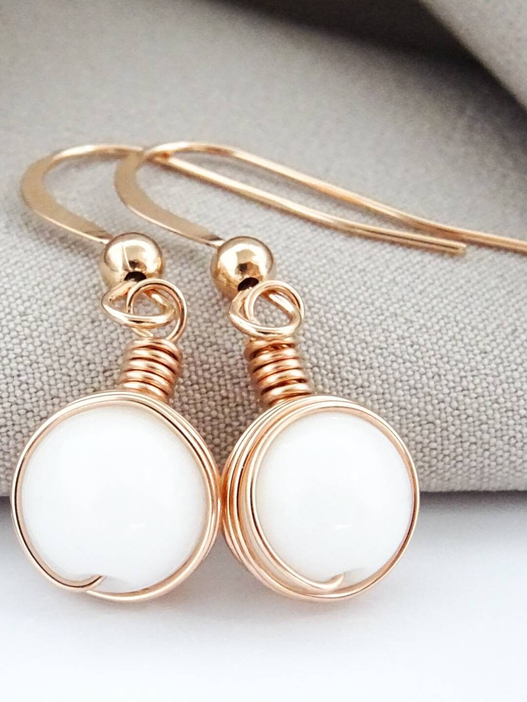 Alabaster Earrings 14K Rose Gold Fill Gemstone Dangle Ornate - Etsy Canada