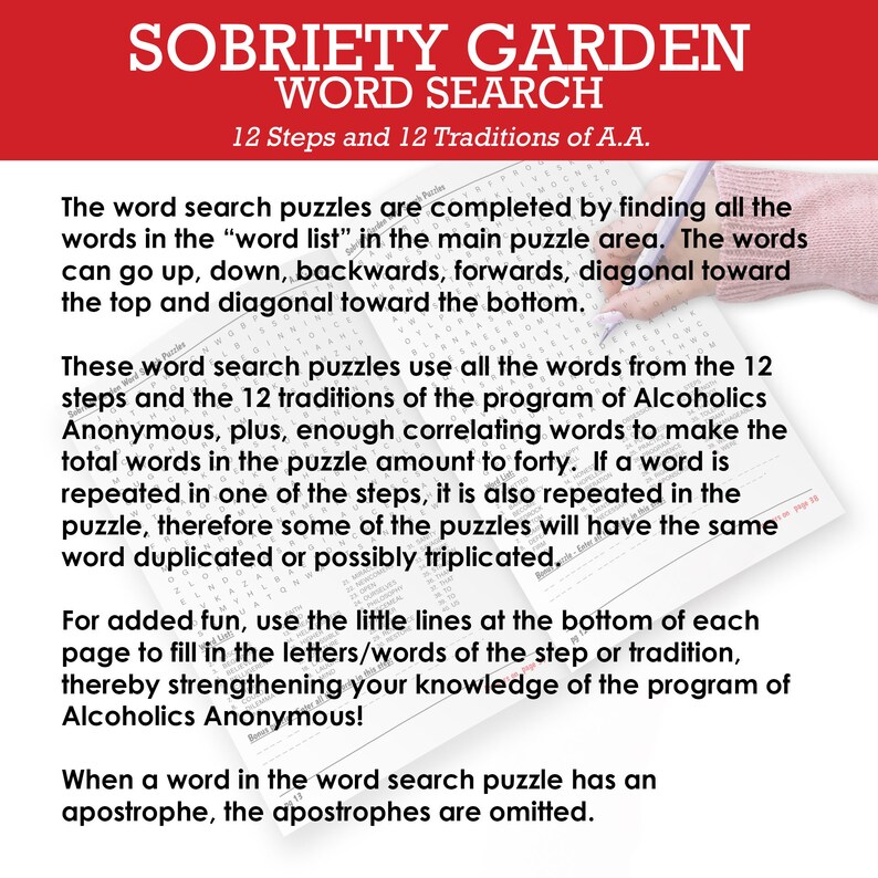 AA Sobriety-garden Word Search Book. 12 Steps and Traditions of A.A. - Etsy