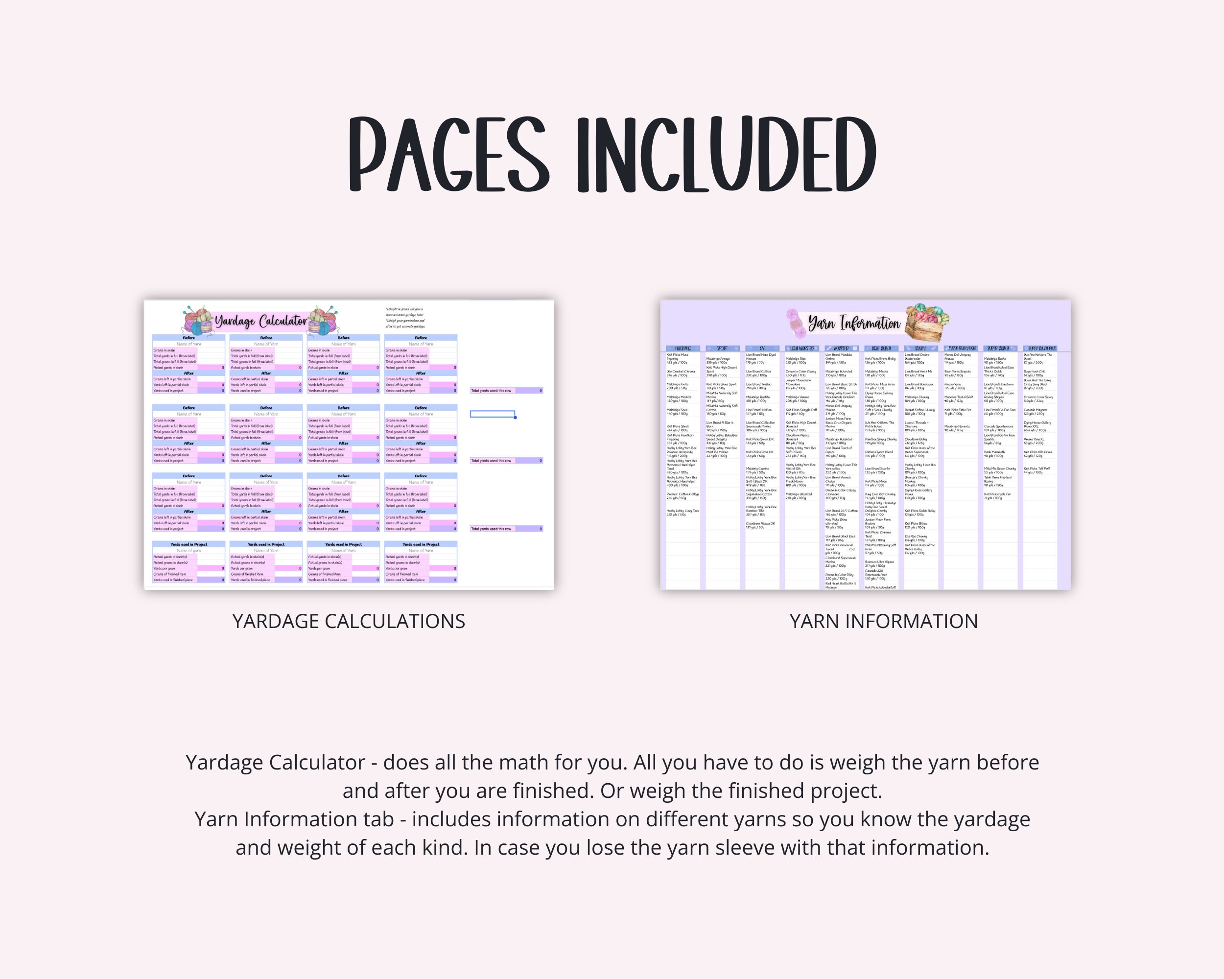 Yardage Calculator Spreadsheet Template Knitting Yards Crochet Tool - Etsy