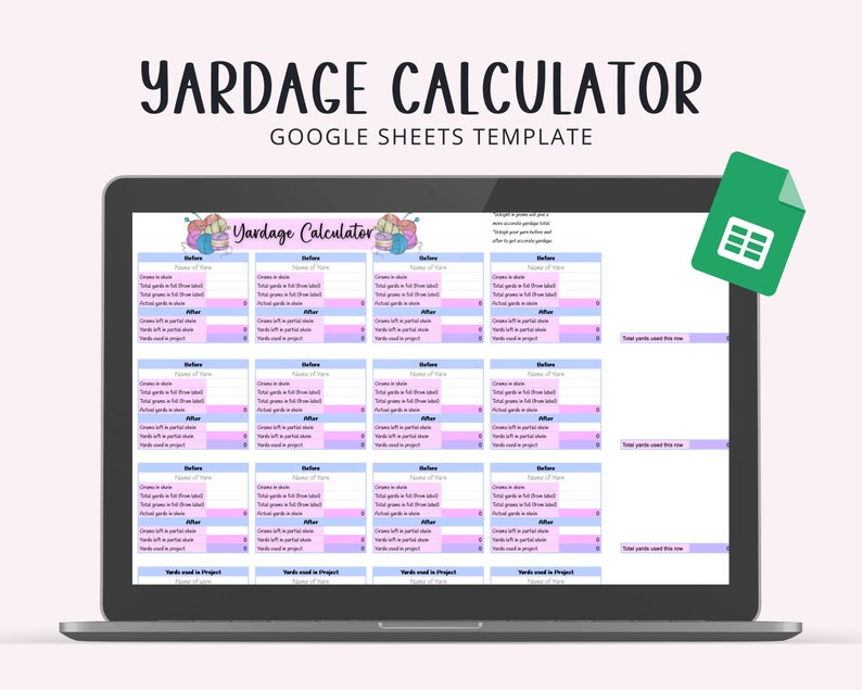 Yardage Calculator Spreadsheet Template Knitting Yards Crochet Tool - Etsy