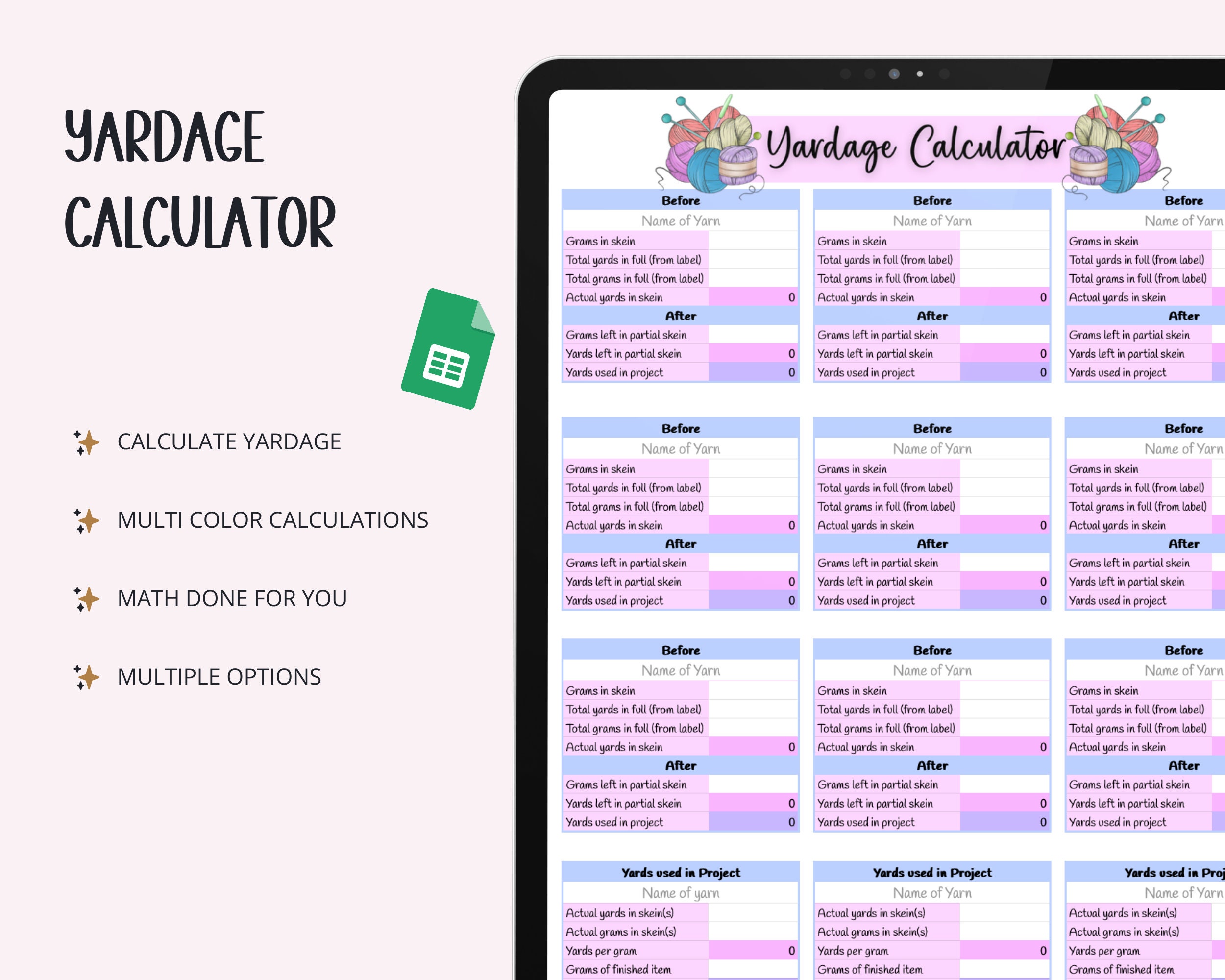 Yardage Calculator Spreadsheet Template Knitting Yards Crochet Tool - Etsy