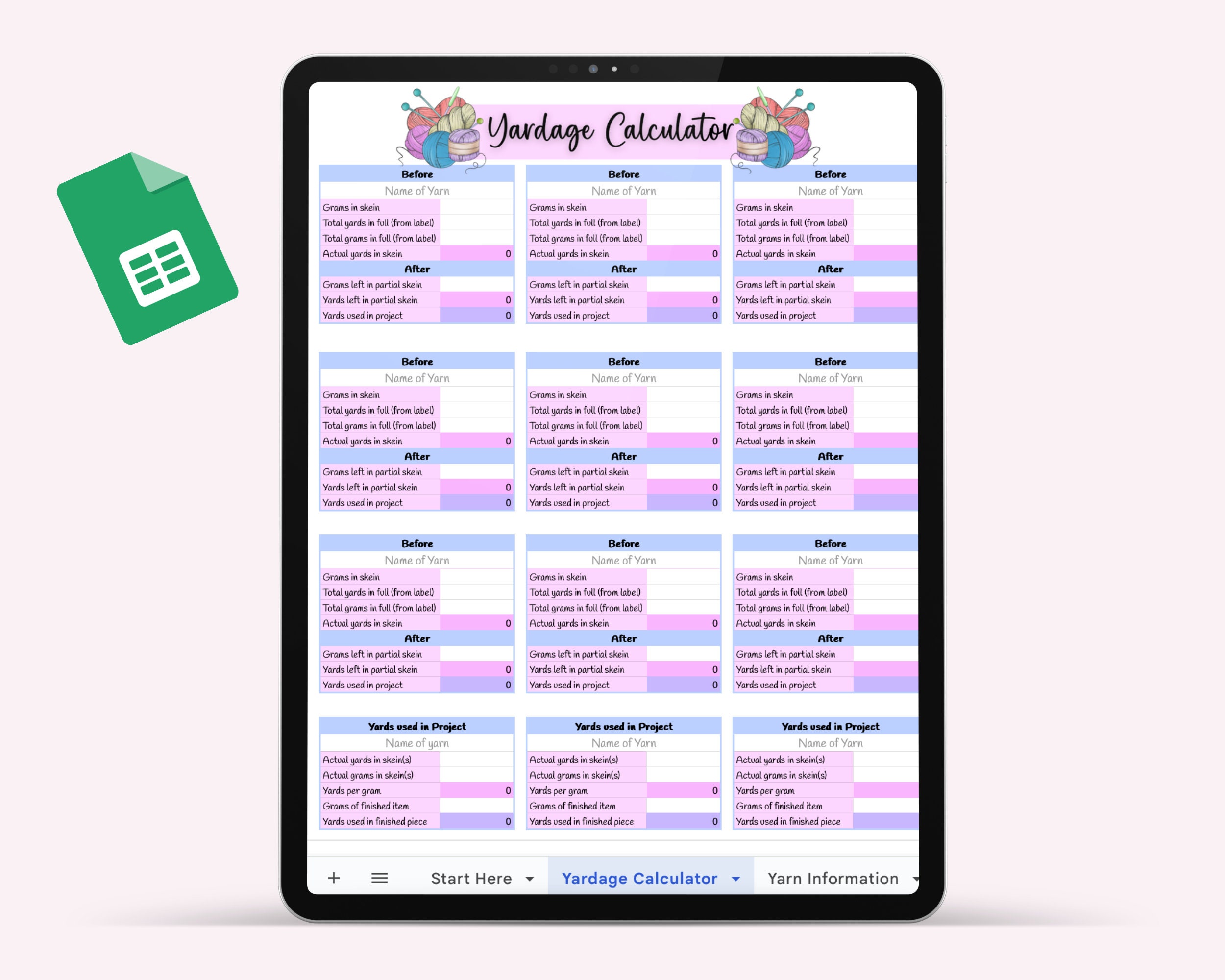 Yardage Calculator Spreadsheet Template Knitting Yards Crochet Tool - Etsy