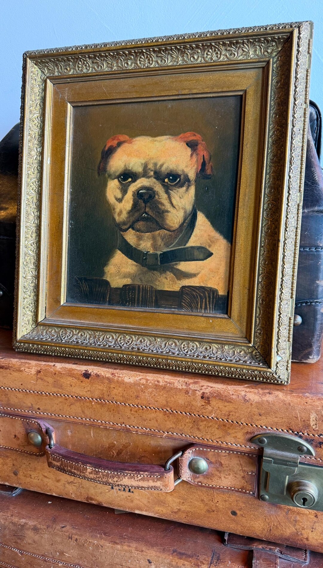 Antique 19th C. Victorian Portrait of an English Bulldog, Oil on Board ...