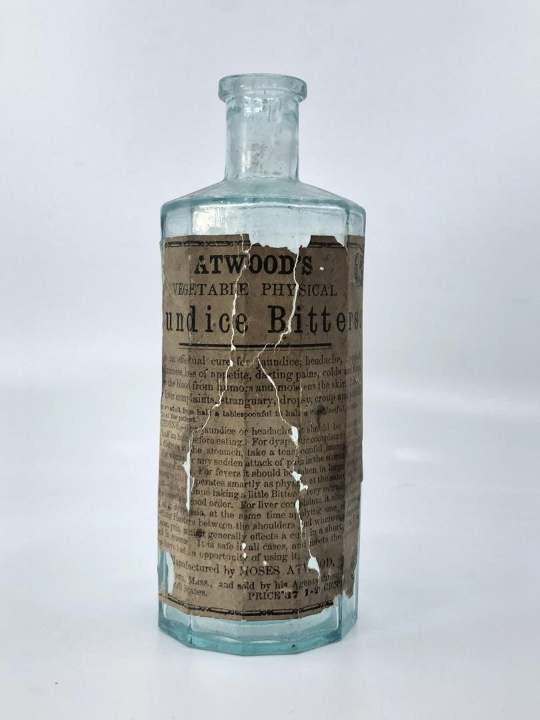 Atwood’s Vegetable Physical Jaundice Bitters Antique Bottle With Label ...