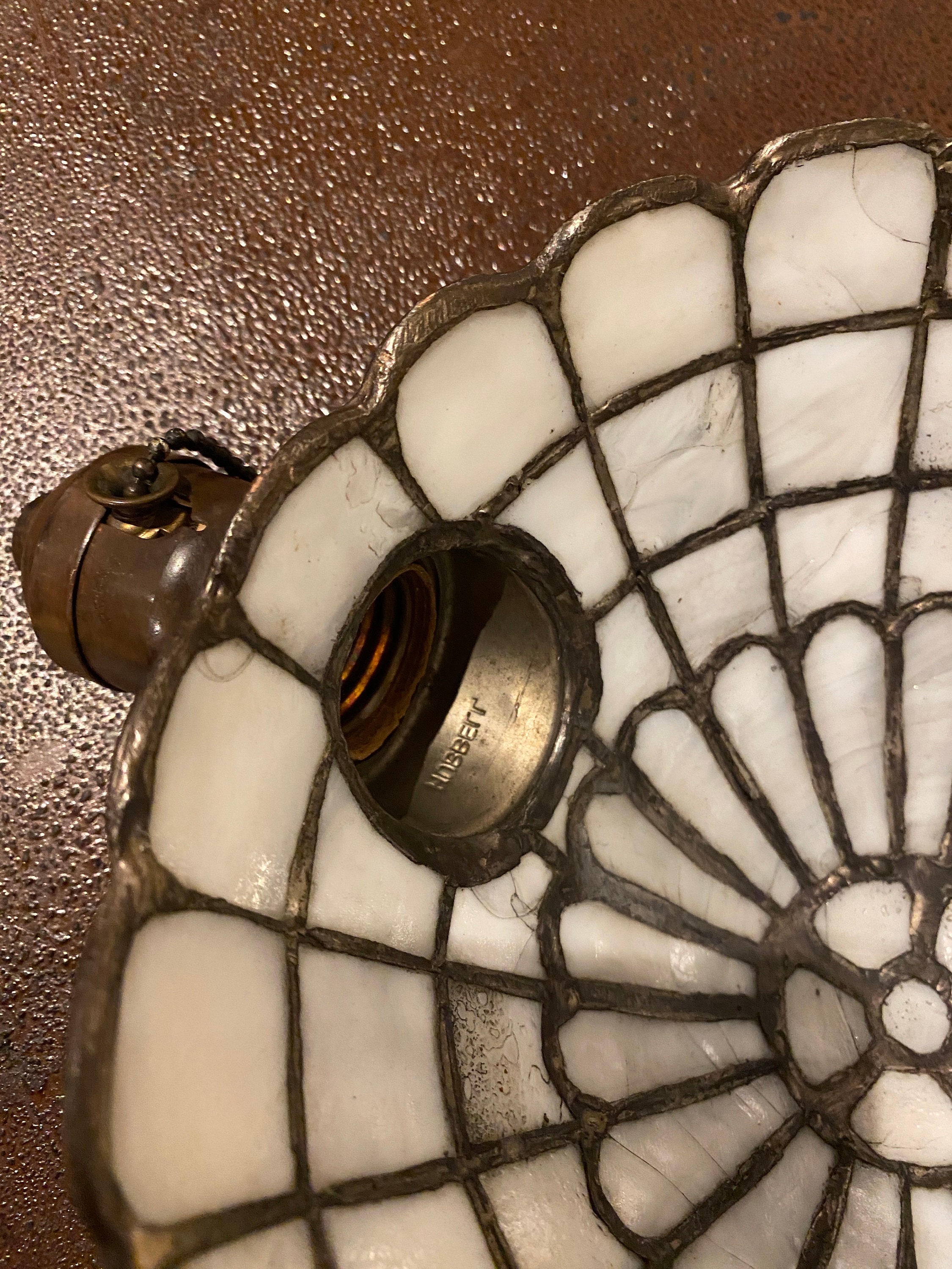 C. 1910 Art Nouveau Hubbell Leaded Slag Glass Parabolic Light Shade and ...