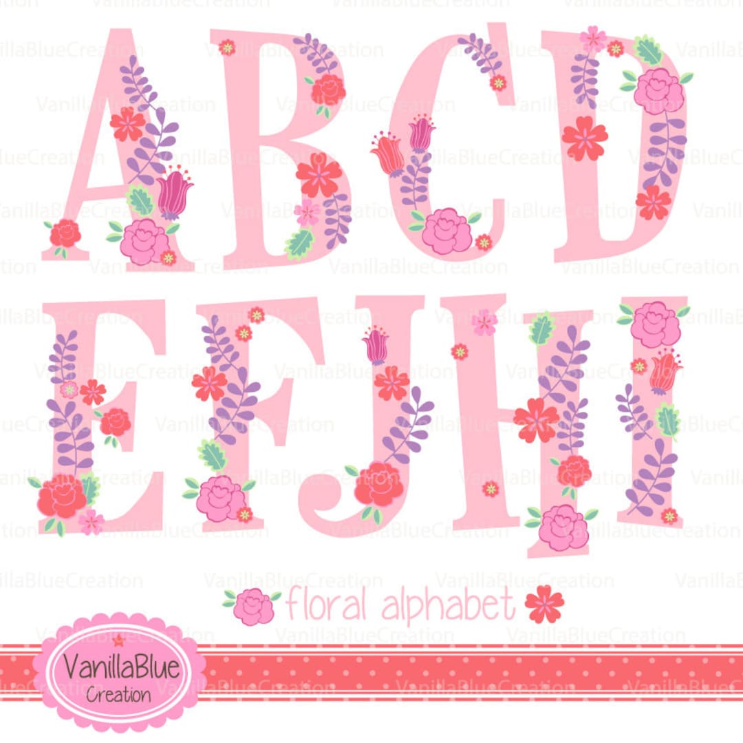 Clipart Kit Alphabet Floral, Clipart Letters, Clipart Floral, Clipart ...