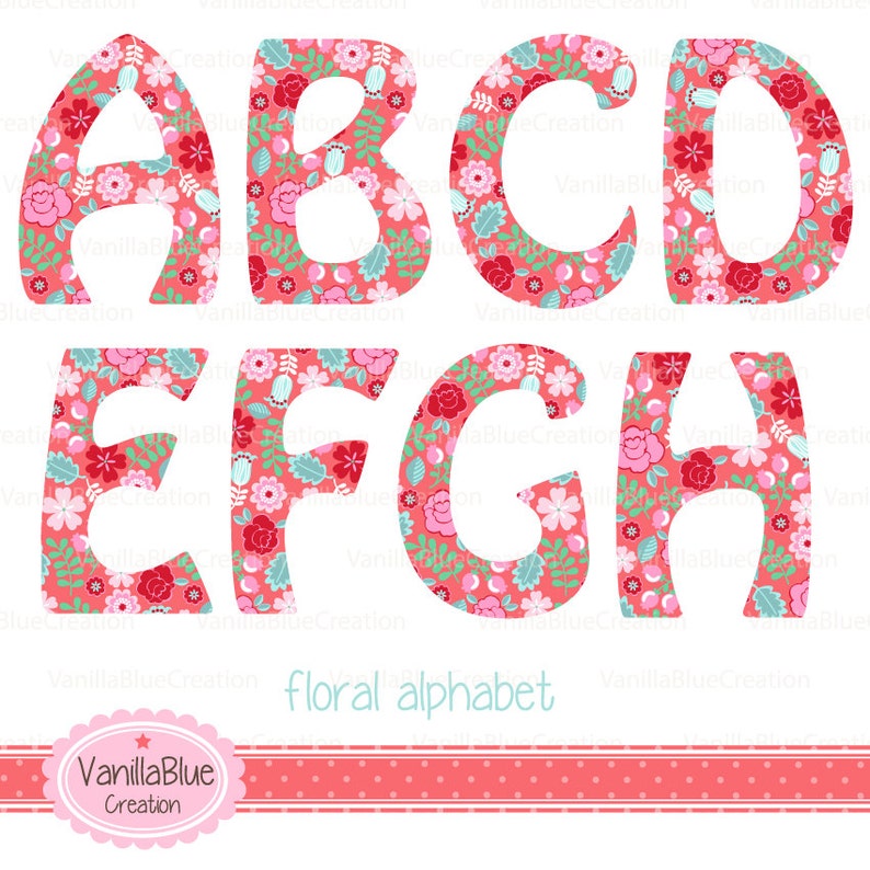 Clipart Kit Alphabet Floral, Clipart Letters, Clipart Floral, Clipart ...
