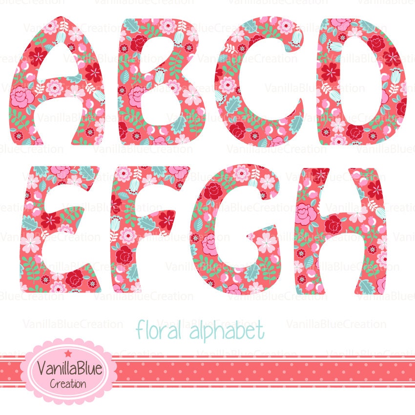 Clipart Kit Alphabet Floral, Clipart Letters, Clipart Floral, Clipart ...