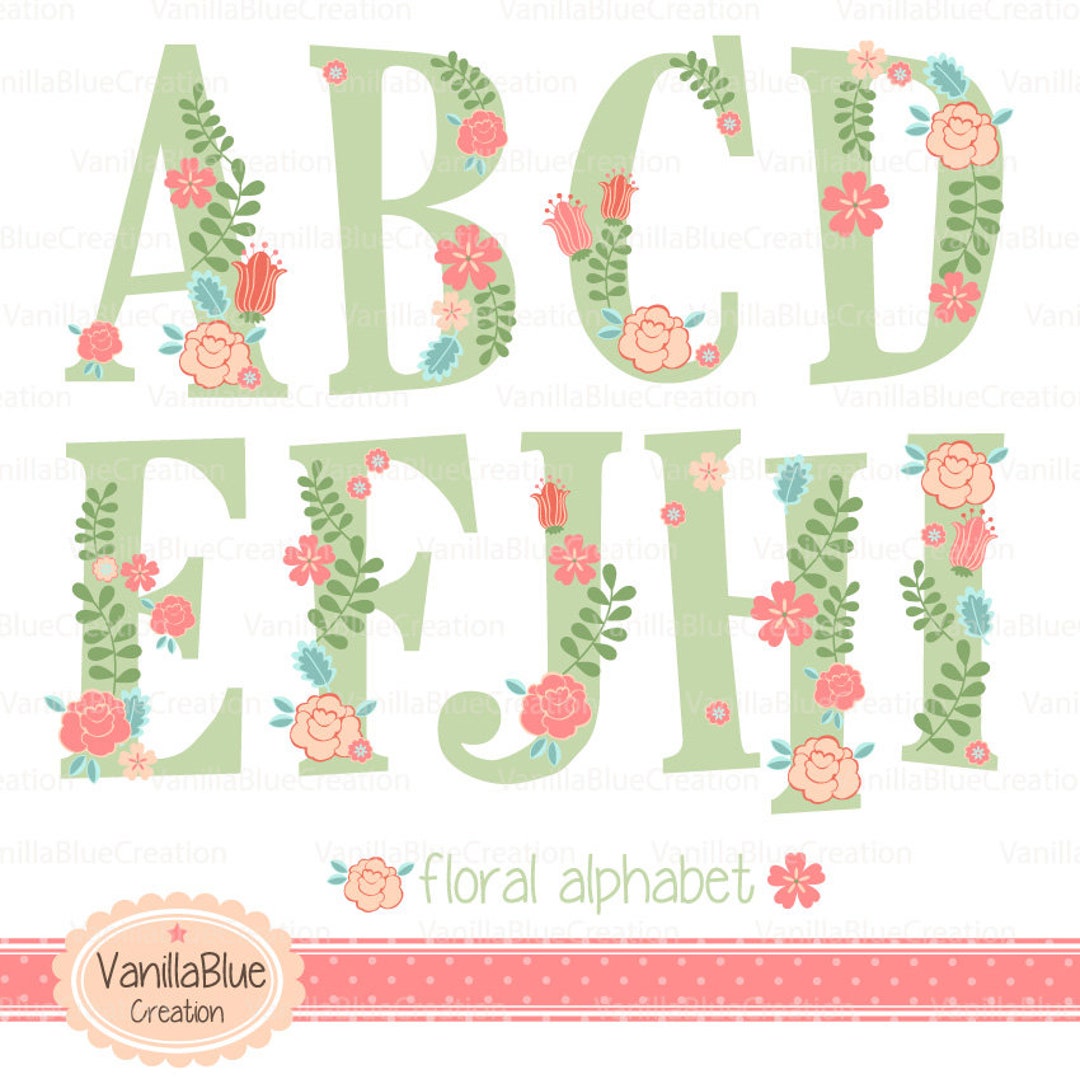 Clipart Kit Alphabet Floral, Clipart Letters, Clipart Floral, Clipart ...