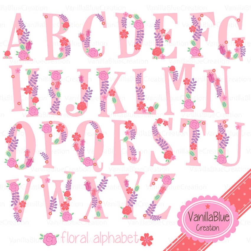 Clipart Kit Alphabet Floral Clipart Letters Clipart Floral - Etsy