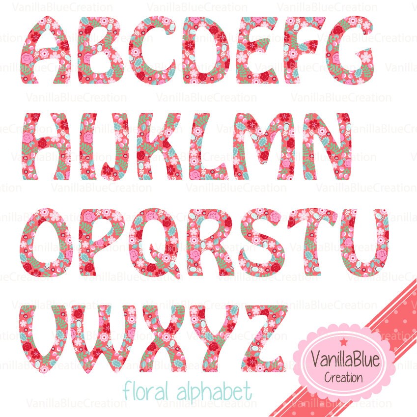 Clipart Kit Alphabet Floral, Clipart Letters, Clipart Floral, Clipart ...