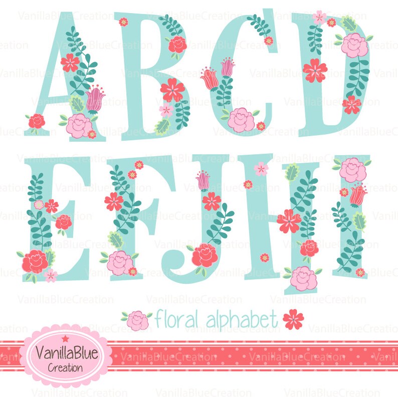 Clipart Kit Alphabet Floral, Clipart Letters, Clipart Floral, Clipart ...