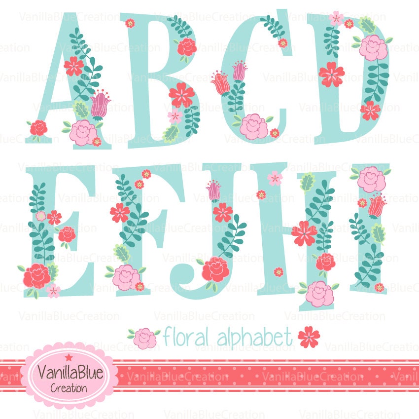Clipart Kit Alphabet Floral, Clipart Letters, Clipart Floral, Clipart ...