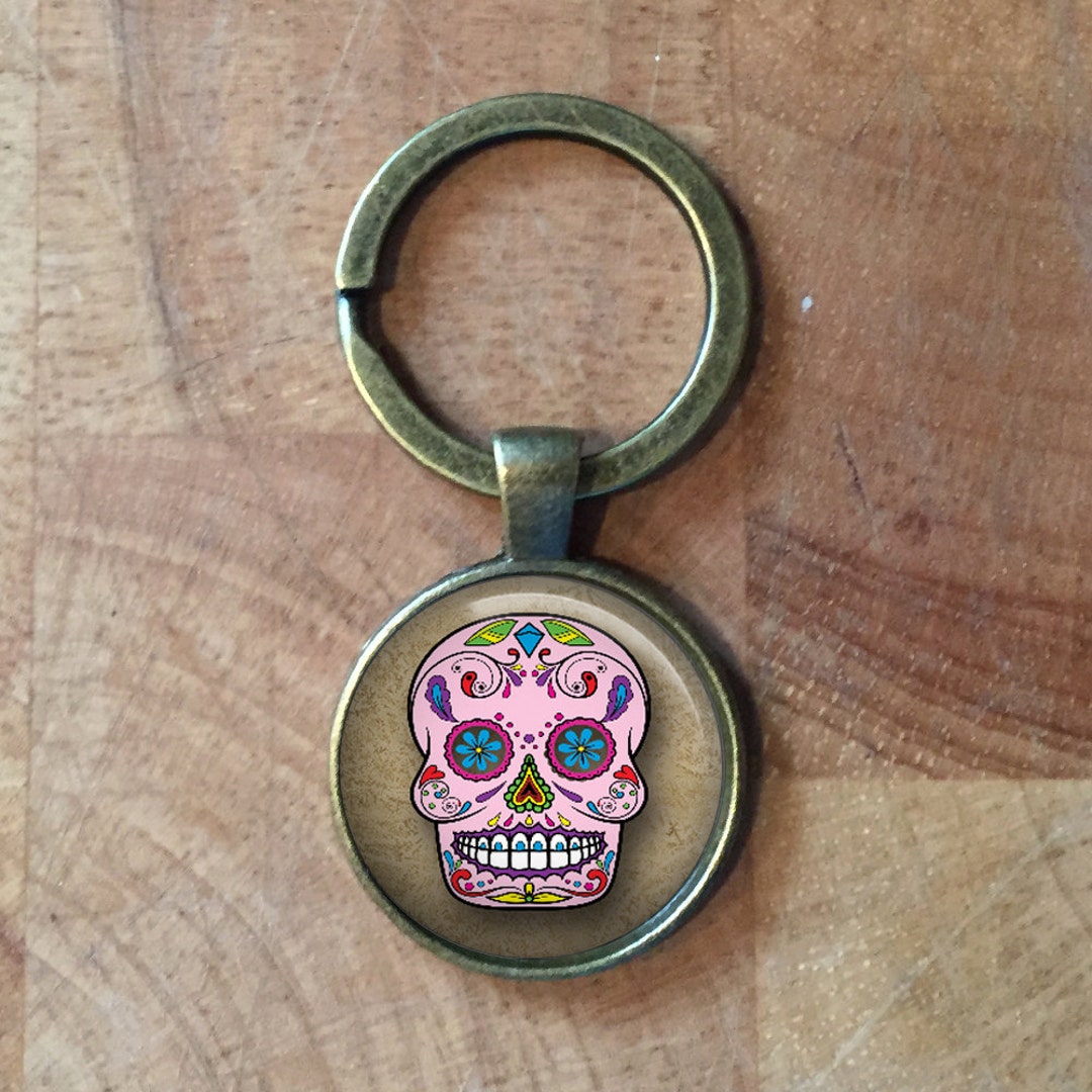 Day of the Dead Sugar Skull Keyring Keychain Dia De Los - Etsy