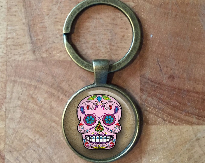 Day of the Dead Sugar Skull Keyring Keychain, Dia De Los Muertos ...