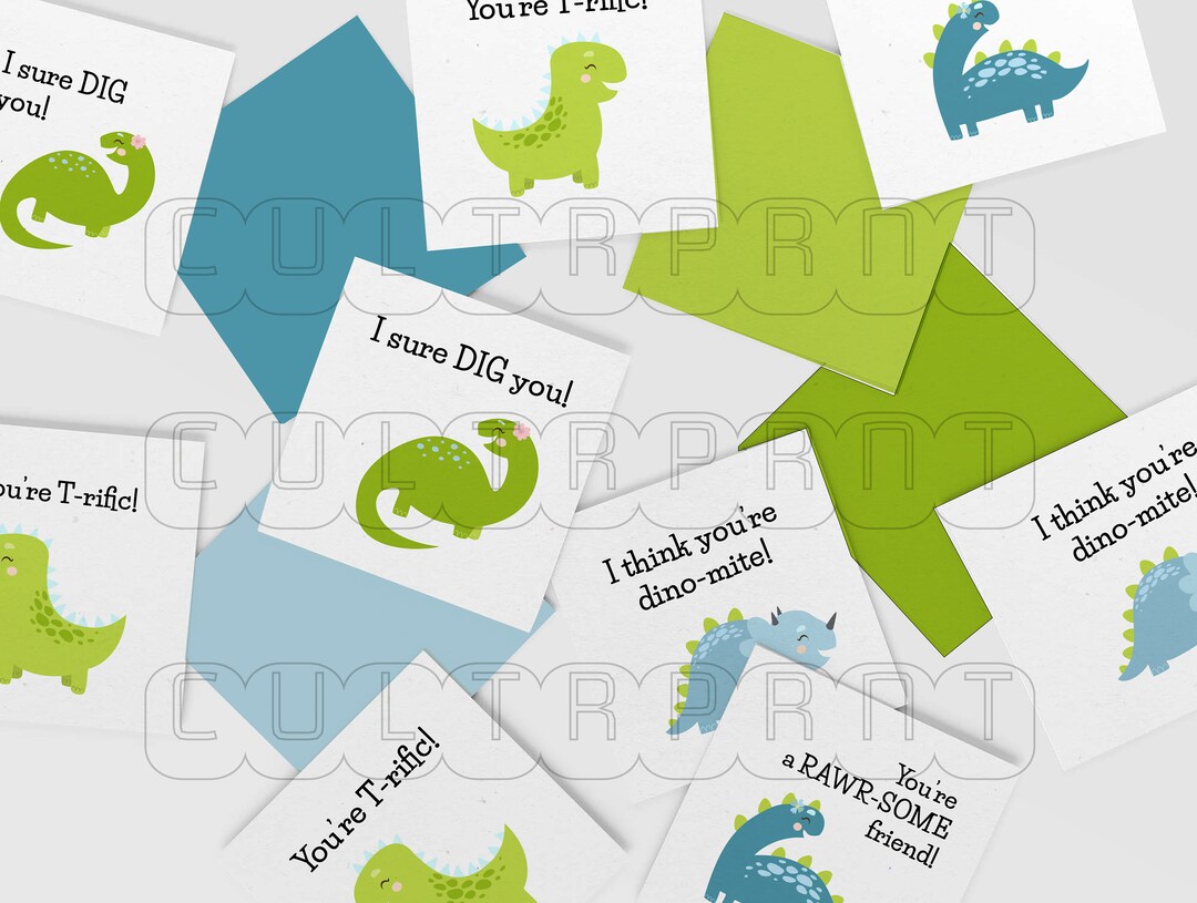 Kids Dinosaur Valentines Day Cards | Printable PDF | Cute Dinosaur ...