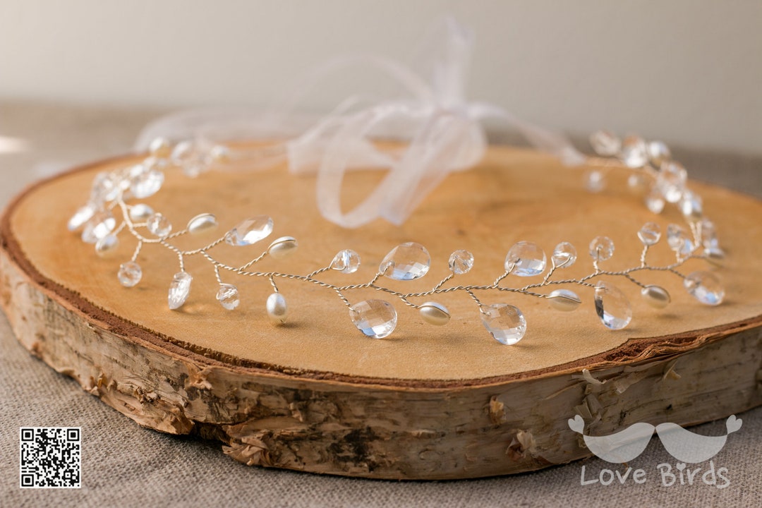 Corona nupcial, vid de pelo, cinta de pelo con cuentas de cristal ...