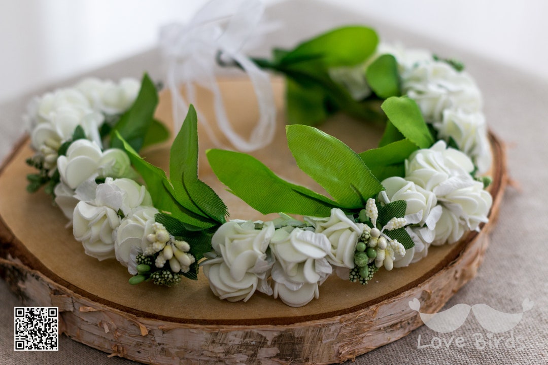 Bride Floral Wreath White / Green , Bridal Hair Wreath, Headdress - Etsy