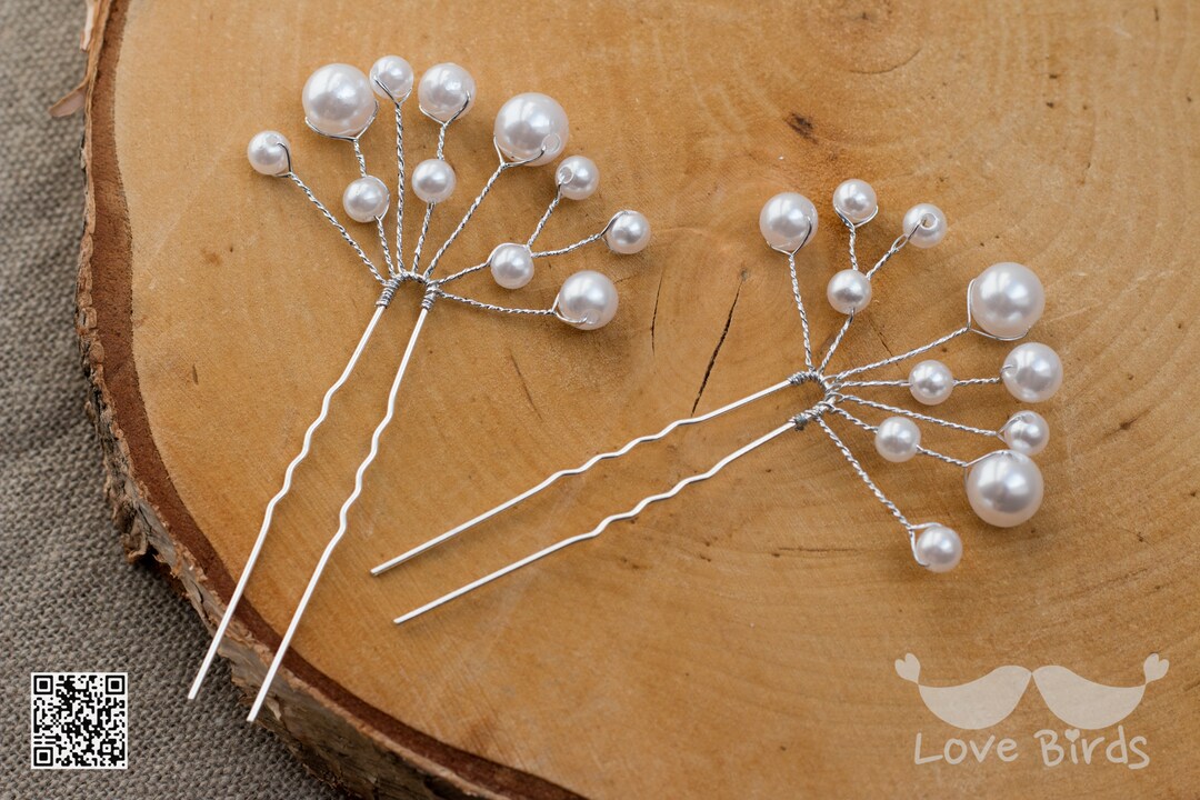 1 X Bridal Headpiece Hair Pins With Beaded Silver - Etsy