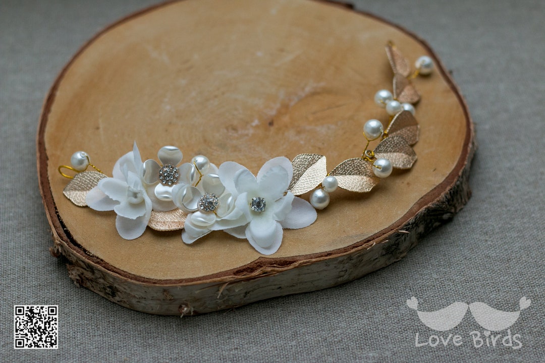 Bridal Wreath, Vine, Wreath With Leaves/beads - Etsy