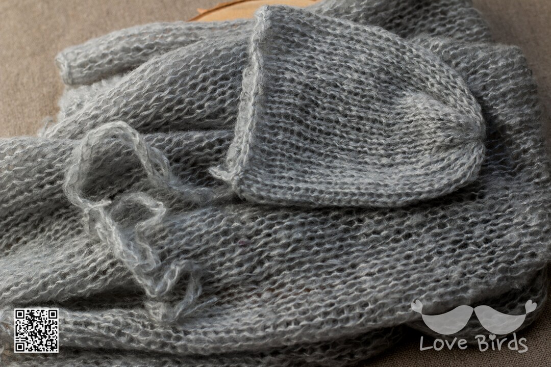 Baby Hat + Wrap Mohair Newborn Photoset - Gray -, Newborn Photoshoot ...