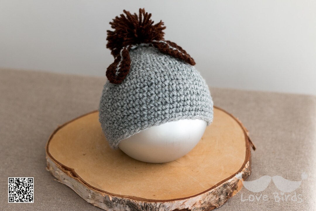 Gray Baby Pom Pom Hat, Baby Photo Accessory, Newborn Accessory ...