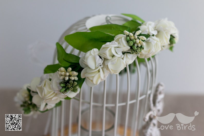 Bride Floral Wreath White / Green , Bridal Hair Wreath, Headdress - Etsy